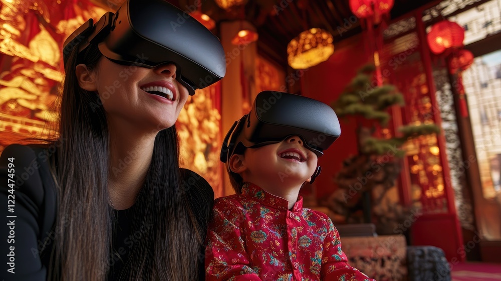 A family enjoying an interactive Chinese New Year experience in a ...