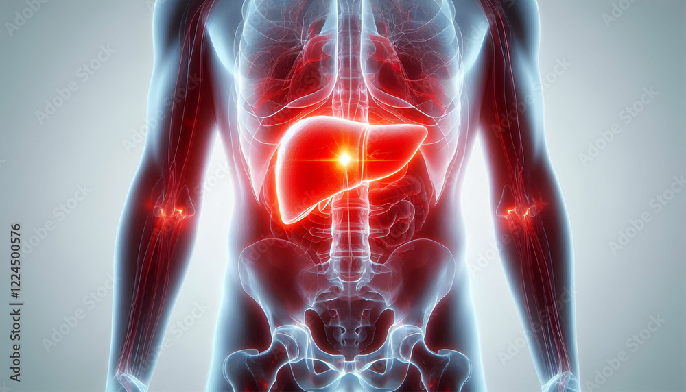 human body anatomy with red glow on liver Stock Illustration | Adobe Stock