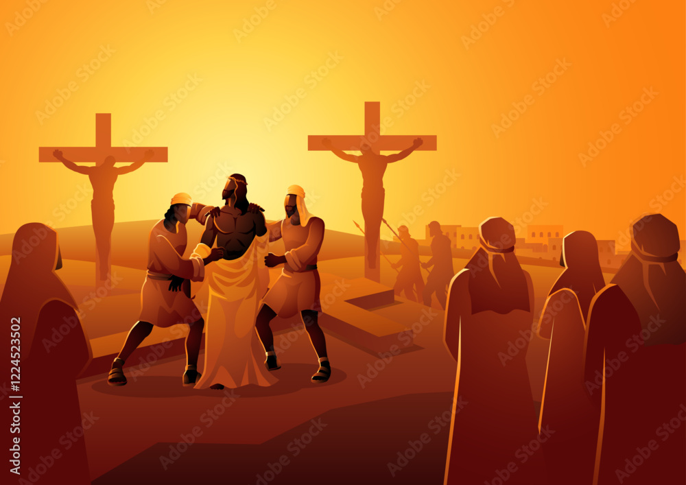 Biblical vector illustration series. Way of the Cross or Stations of ...