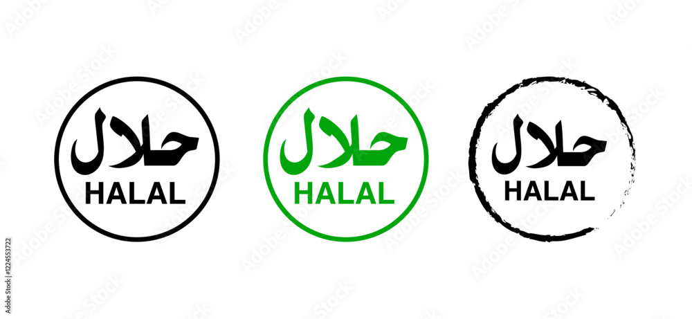 Halal Round Logo Vector. Halal food labels Icon. arabic product emblem ...