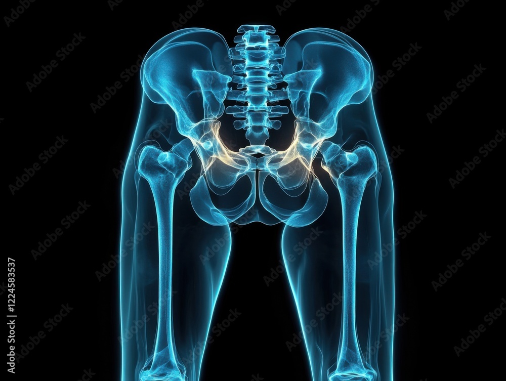 Human skeletal system with focus on pelvis and hip joints in detailed ...