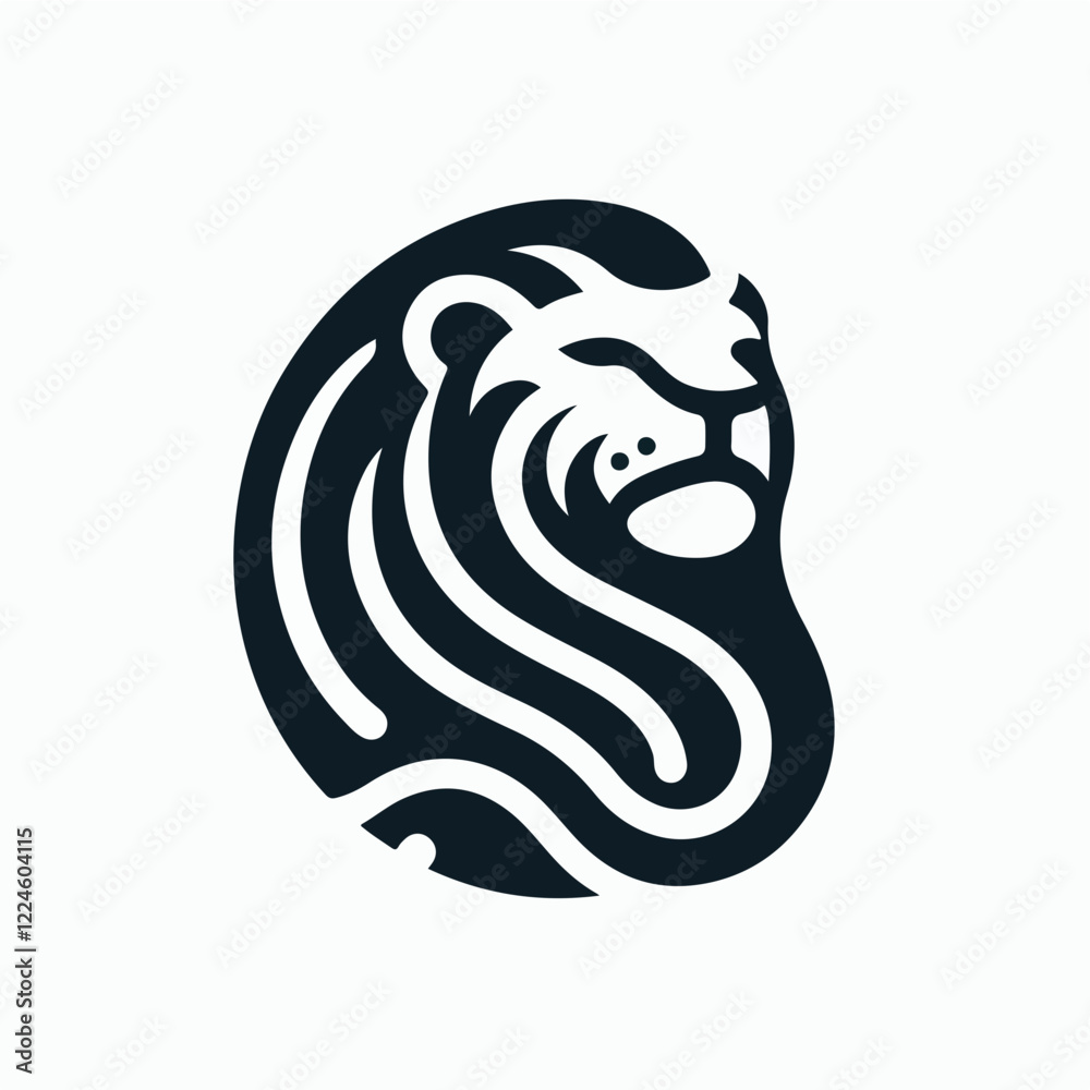 merlion Majestic Lion Head Abstract: A stylized illustration of a lion ...