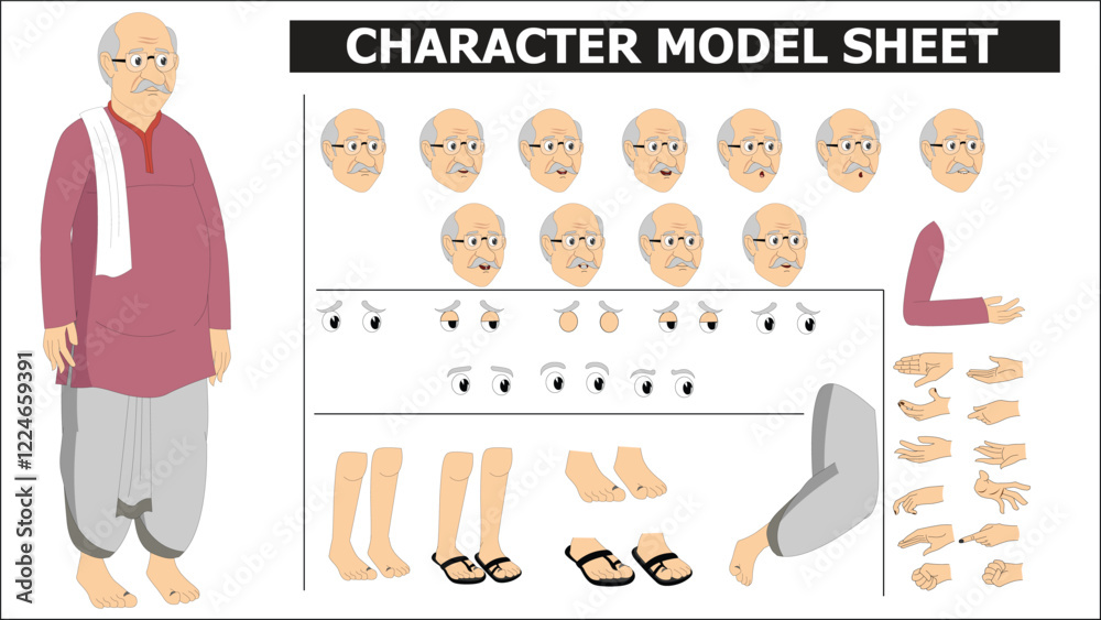 Indian Village Old Man Sprite Sheet | Rigged 2D Character with Lip Sync ...