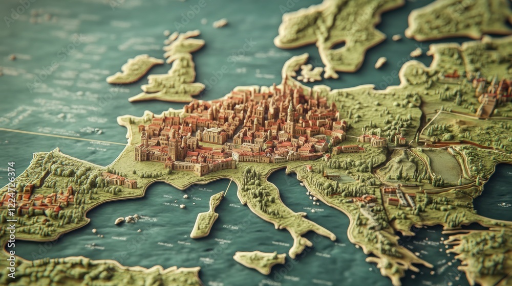 Map of Europe with highlighted historical sites, detailed and ...