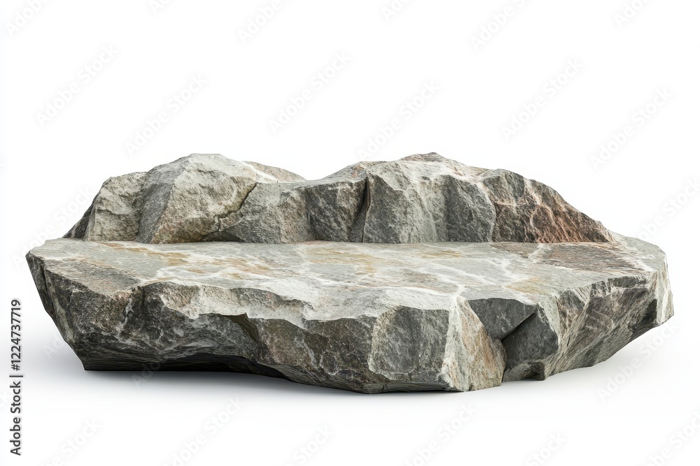 Rough stone platform, isolated, studio, background white, product ...
