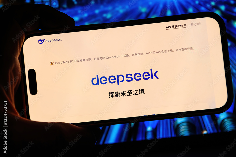 Paris, France - Jan 28, 2025: Smartphone screen displaying DeepSeek's ...