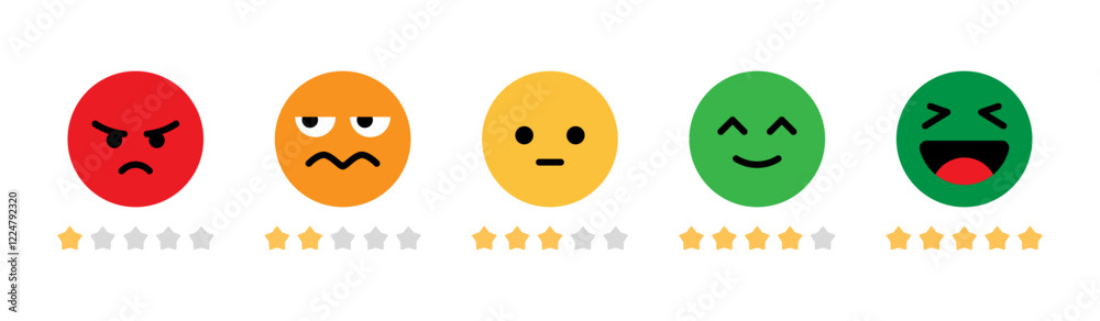 Image vectorielle Stock Rating emoji with star set with good to bad ...