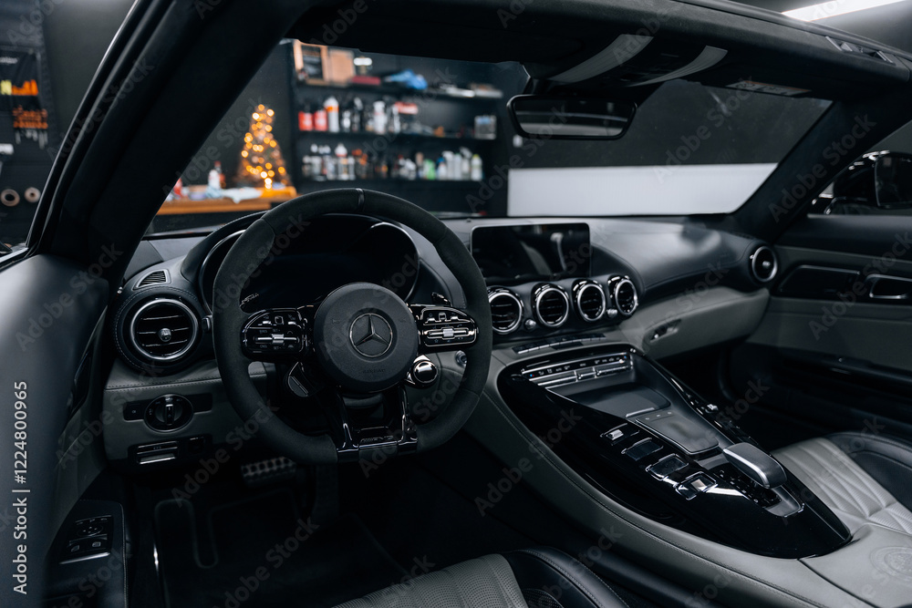 Interior of a Mercedes-AMG GT C Roadster featuring a black leather ...