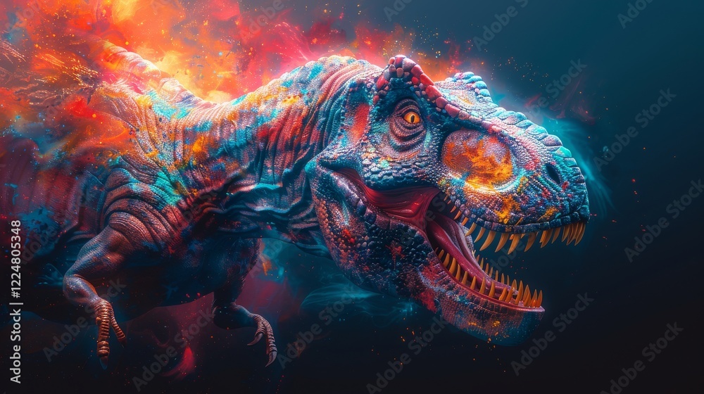 Abstract of Tyrannosaurus rex or T-rex dinosaur portrait in Cretaceous ...