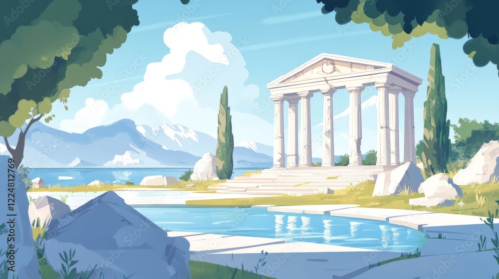 Greek or roman temple building, ancient architecture with columns and ...