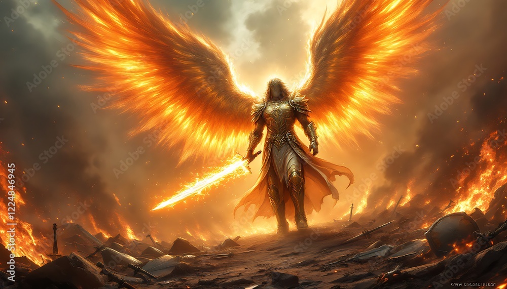 Fiery Angel Warrior Fantasy Art Epic Battle Scene Stock Photo | Adobe Stock