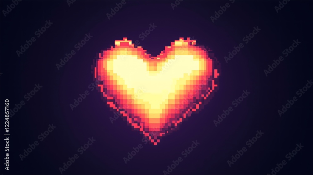 Glowing Heart Pixel Art Digital Illustration with Romantic Fire Effect ...