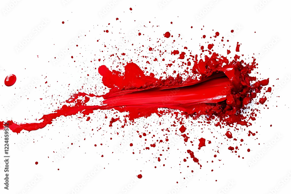 Red Paint Splatter Flows Dynamically Across a White Canvas with Various ...