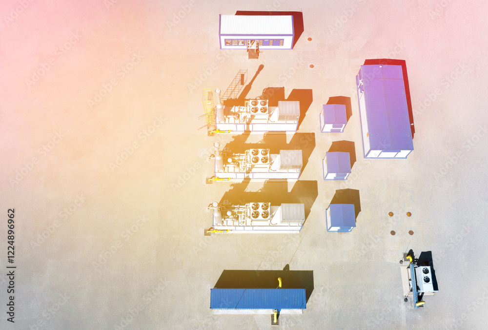 Landfill Gas Power Plant, top view. LFG by decomposition of organic ...