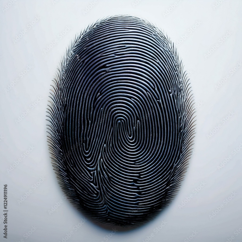 Black fingerprint showcasing unique loops and ridges, high contrast on ...