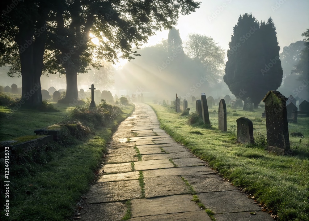 Serene Graveyard Pathway Shrouded in Mysterious Fog - Always Remembered ...