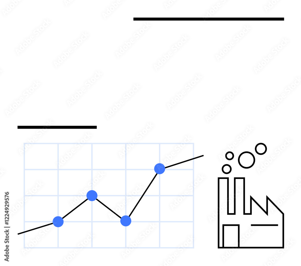 Line graph with blue points showing upward trend next to a factory ...