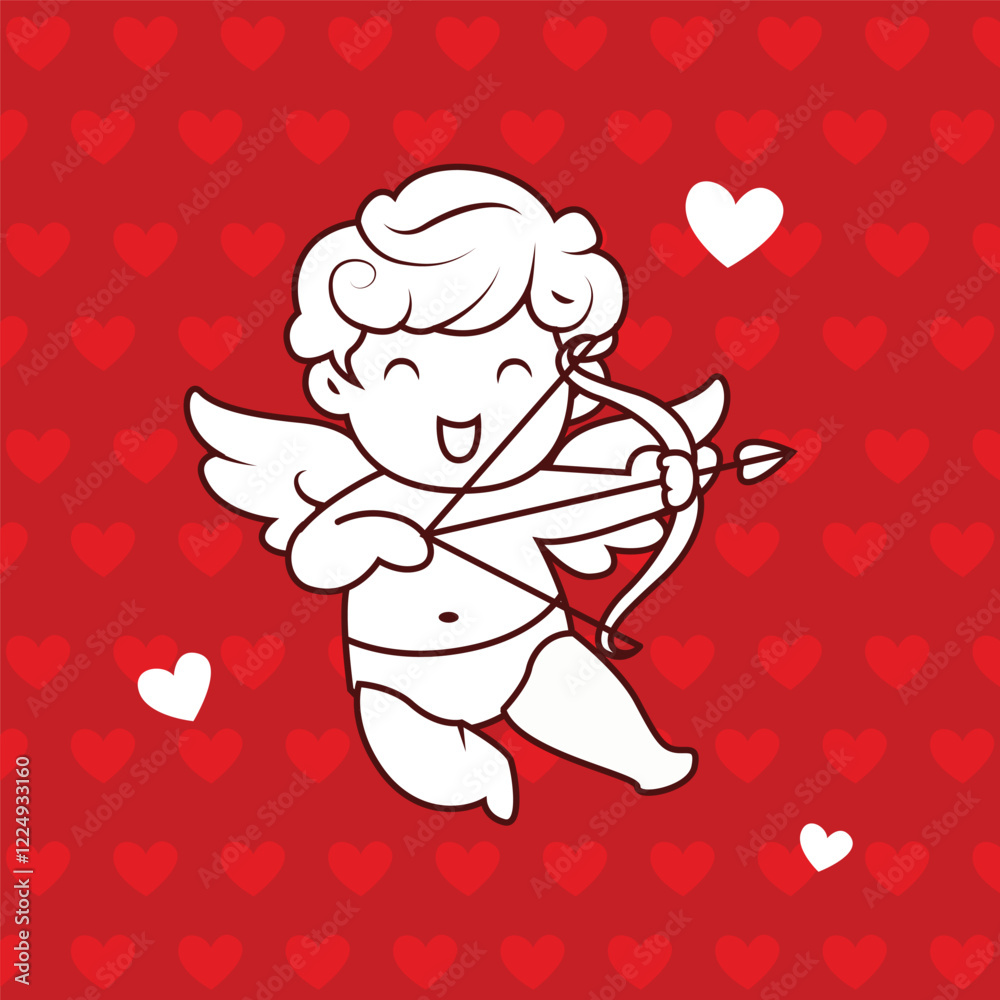 red background romantic baby boy angel with heart contemporary pop art ...