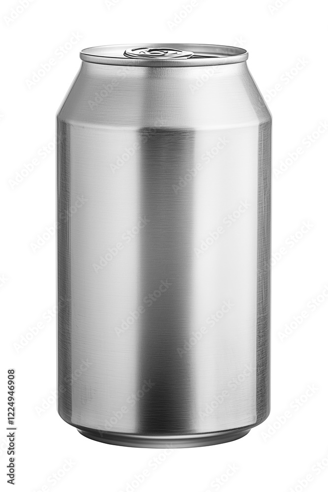 Grey aluminum can for recycling designs, isolated against a white or ...
