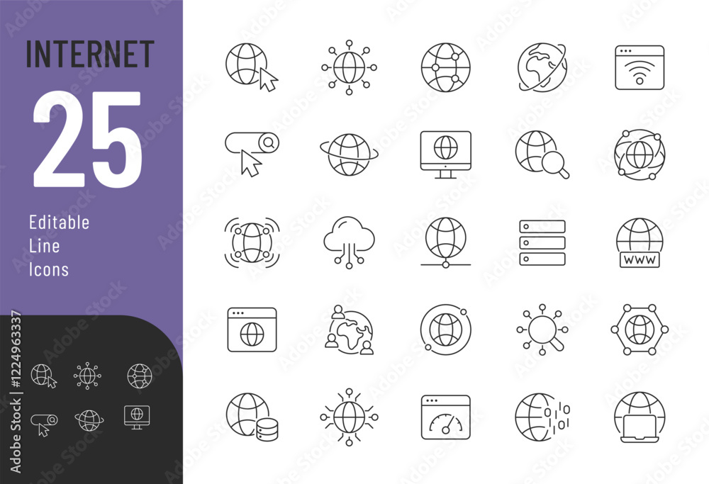 Internet Line Editable Icons set. Vector illustration in modern thin ...