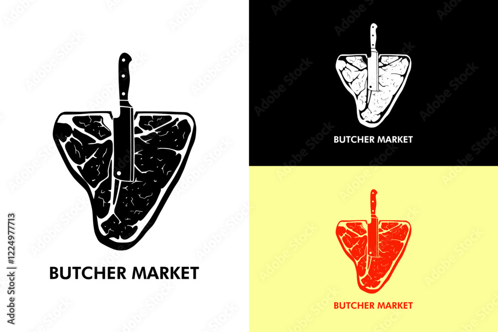 t bone steak with a butcher knife, slaughterhouse, meat shop, butcher ...