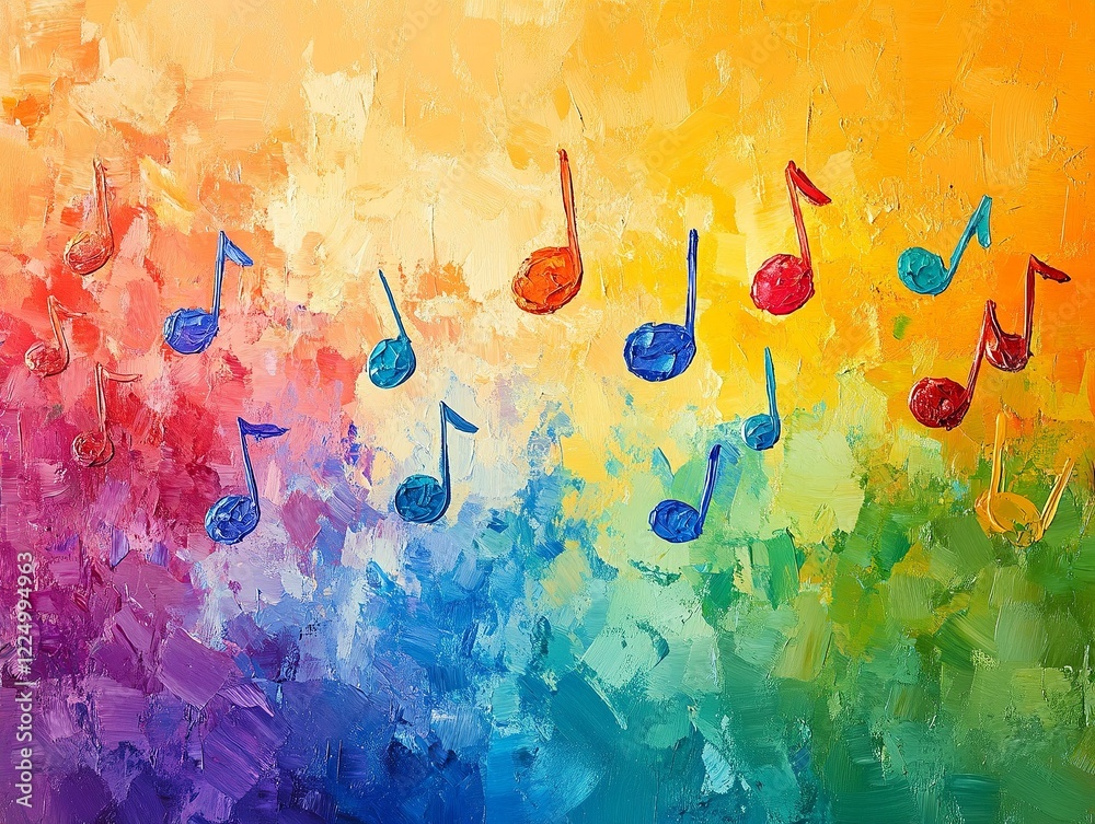 Musical notes of all colors of the rainbow, Bright splashes, Stock ...