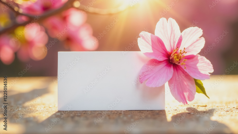 Blank business or invitation card with flowering pink sakura flowers on ...