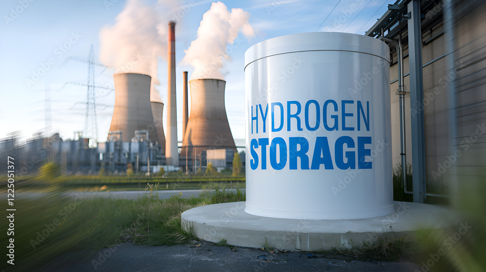Large White Hydrogen Storage Tank with Blue Lettering, Industrial ...