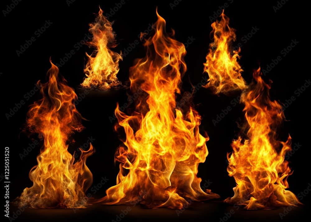 Vivid Flames Silhouette Collection: Isolated Fire Flame Silhouettes on ...