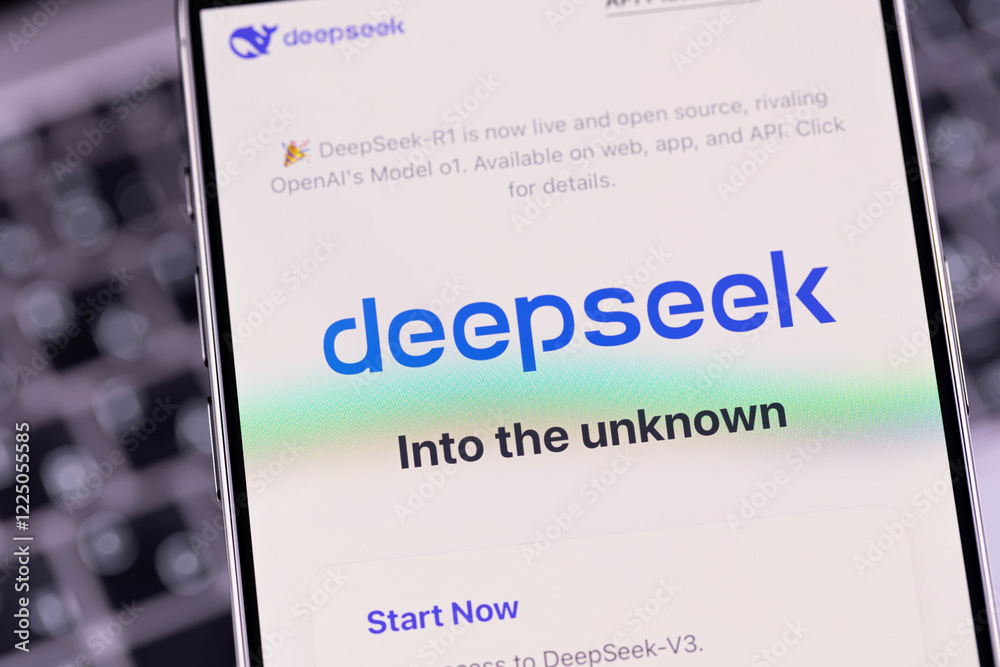 DeepSeek mobile app on a screen smartphone iPhone closeup. DeepSeek is ...