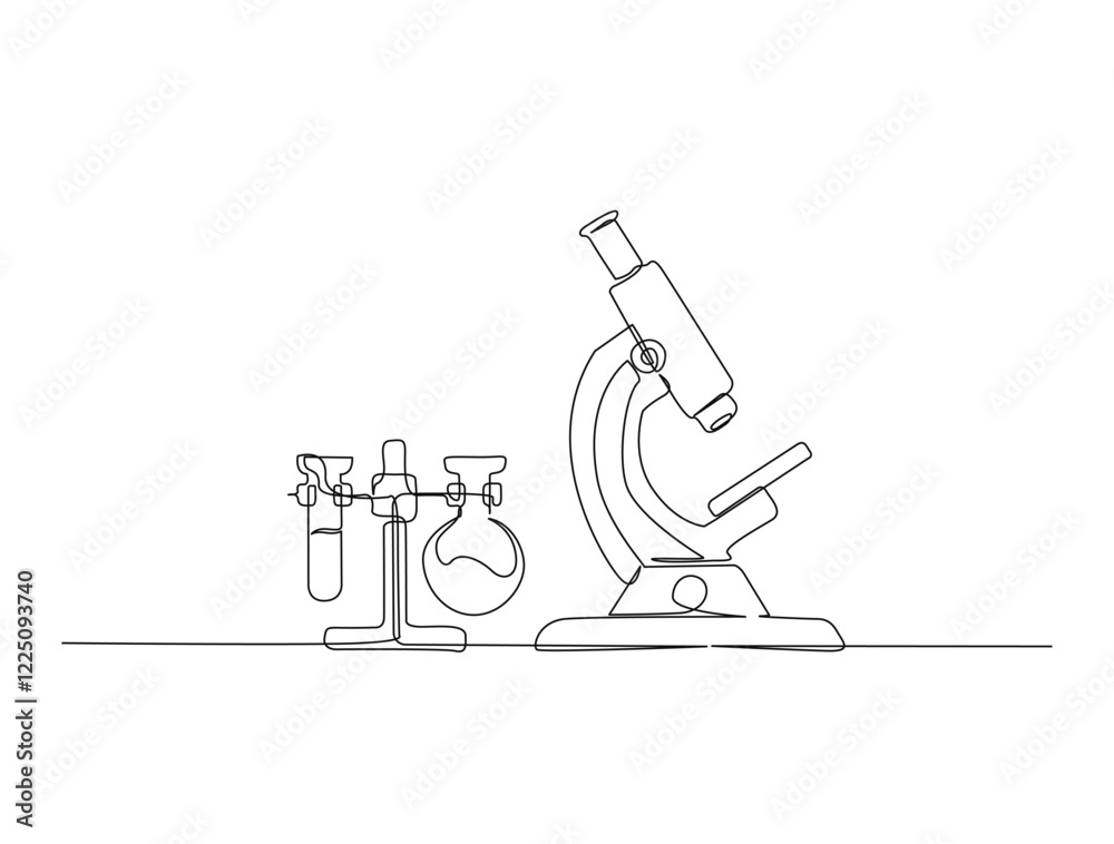 Continuous one line drawing of microscope - laboratory equipment ...