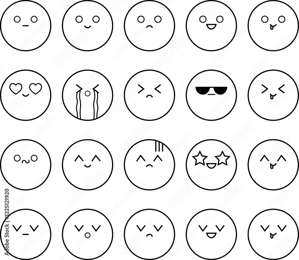 Emoticons set. Emoji faces collection. Emojis flat style. Happy and sad ...
