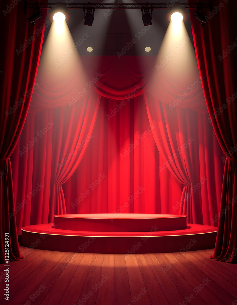 circus stage with red curtain and spotlights vintage carnival podium ...
