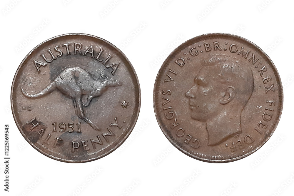 Half Penny 1951 George VI. coin of Australia. Coin half Penny 1951 ...