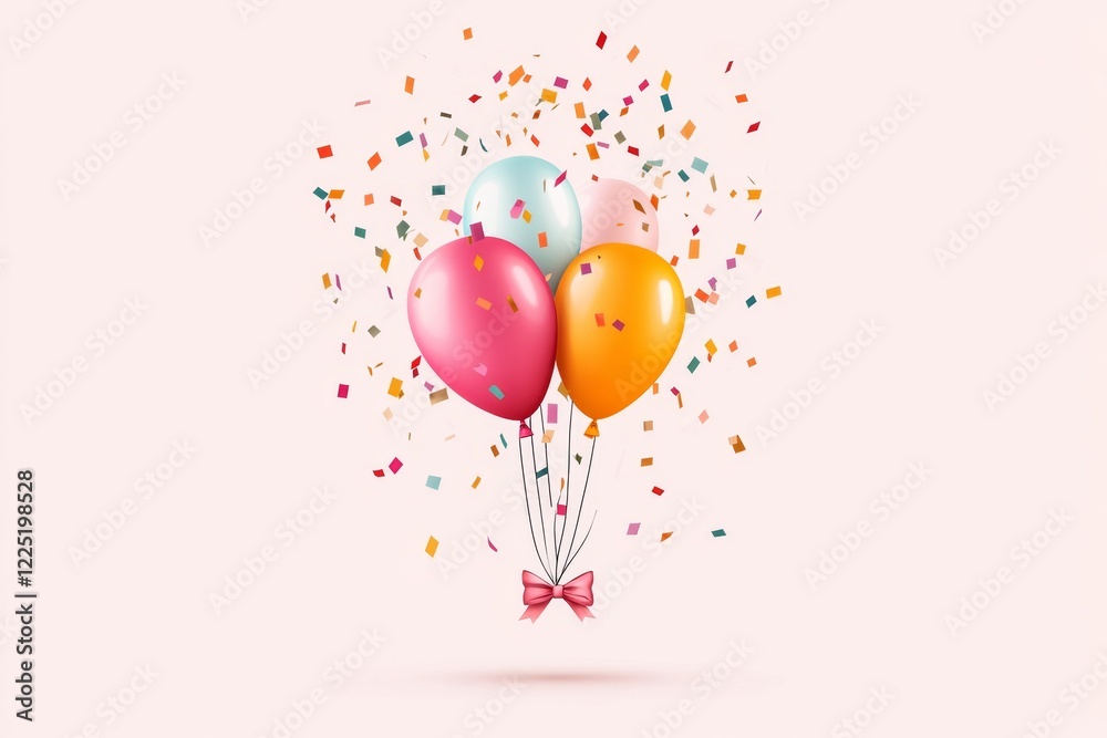A flat design of a balloon popping with confetti bursting outward ...