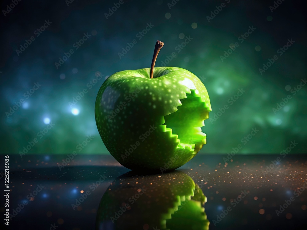 High-resolution 8-bit green apple wallpaper, pixel art style; a ...