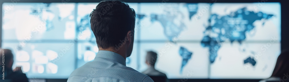 Strategic planning room featuring a detailed global 5G rollout map ...