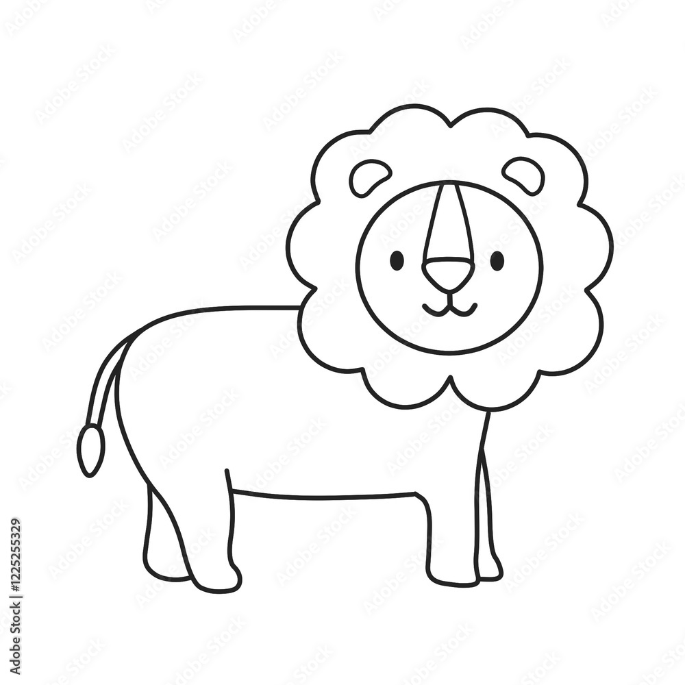 Cute lion coloring page for kids. Smiling lion doodle. Children's ...