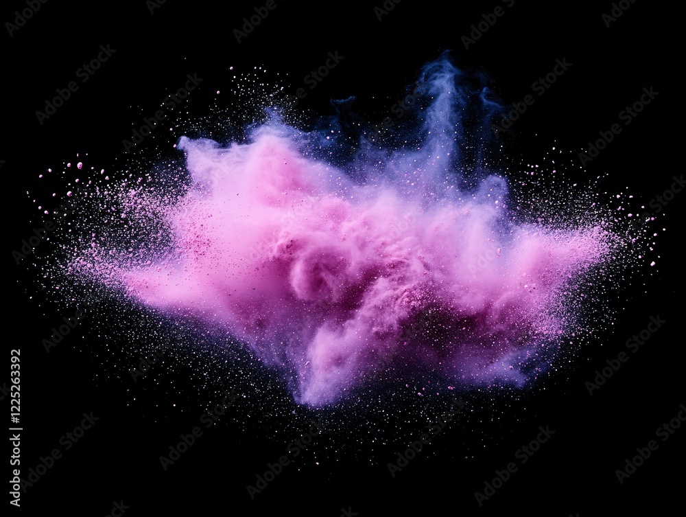 Pink and blue powder explosion against black background abstract art ...