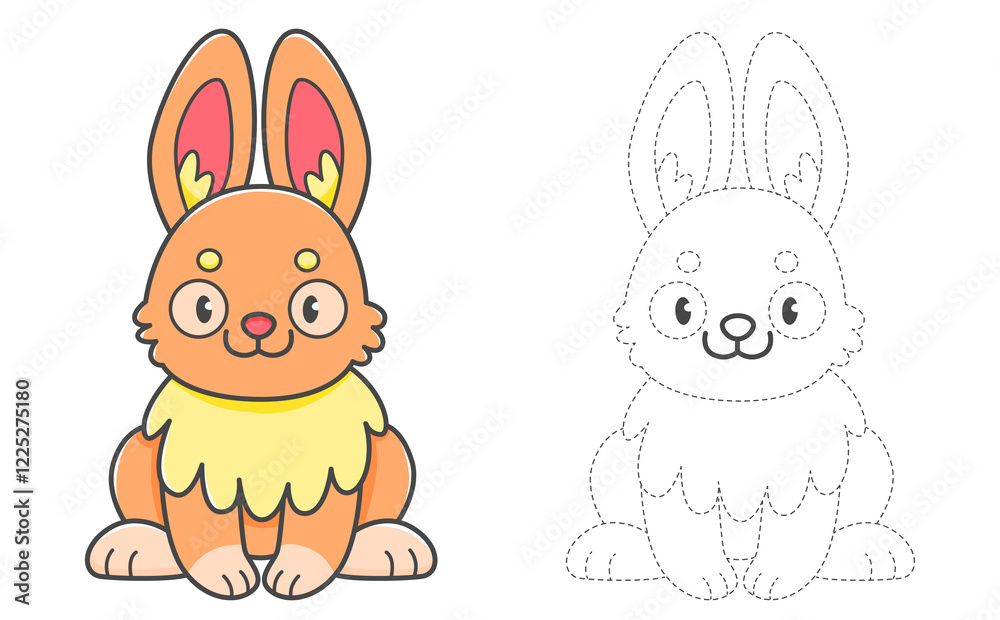 Trace and color coloring book with ginger rabbit for kids. Coloring ...