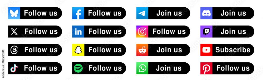 Follow us banners with usernames. Popular social networks and ...