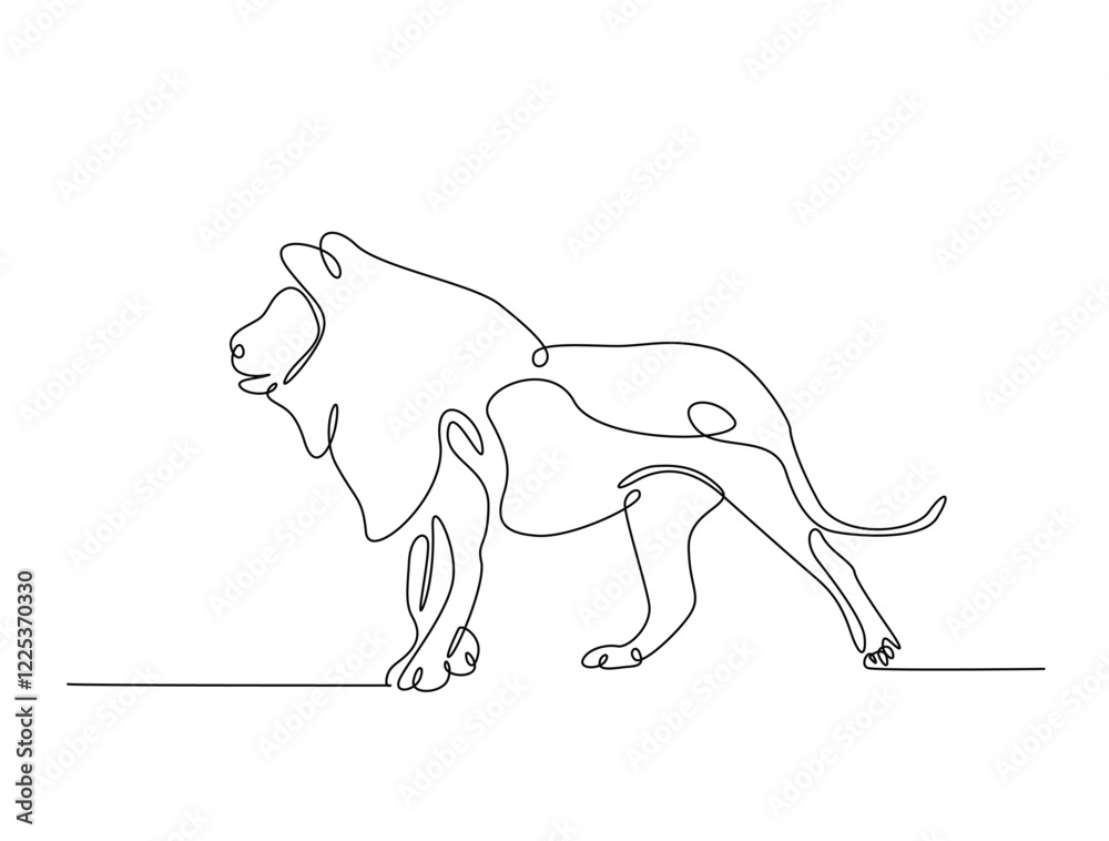 Continuous line art drawing of lion - animal concept. Lion King in ...