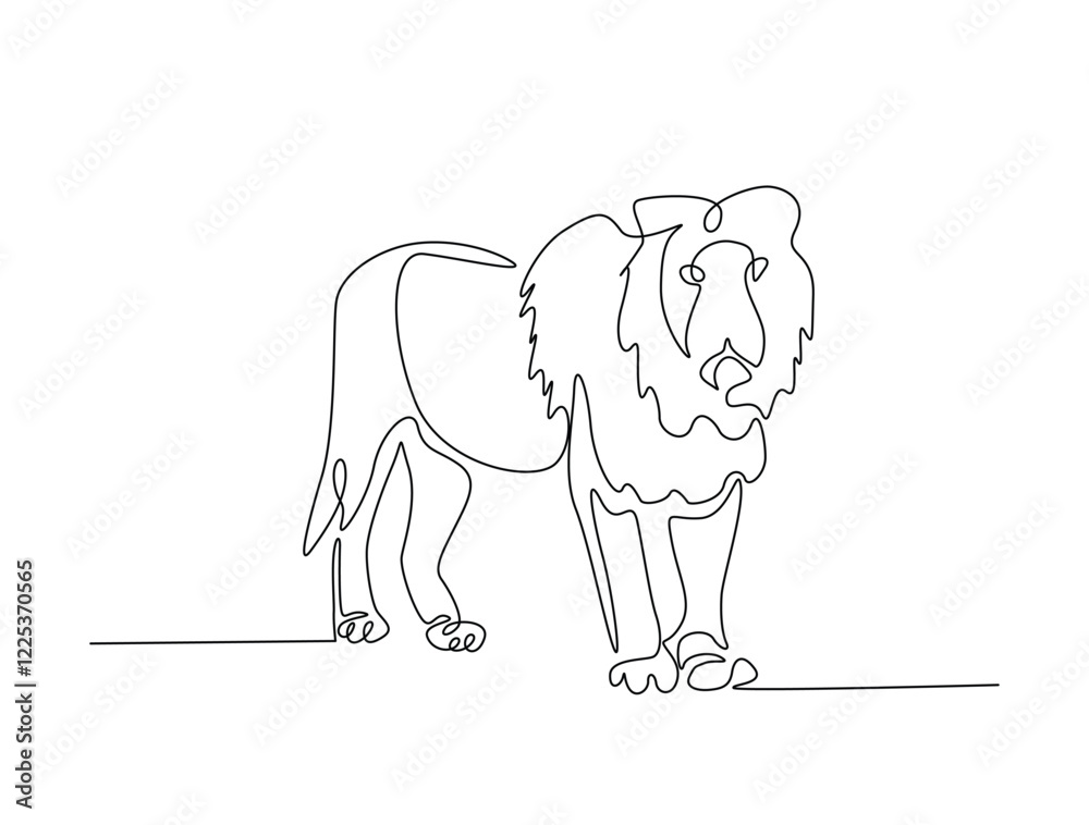 Continuous line art drawing of lion - animal concept. Lion King in ...