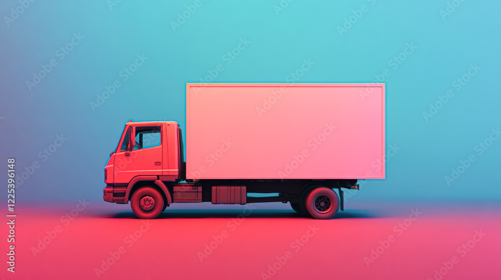 Delivery truck on vibrant background concept art modern side view Stock ...