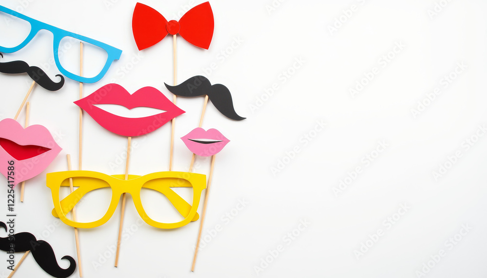 Colorful playful photo booth props on plain white background, fun Stock ...