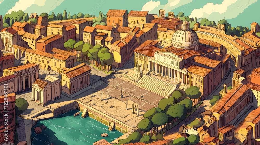 Ancient Rome city, isometric cartoon seasons cityscape Capitol ...