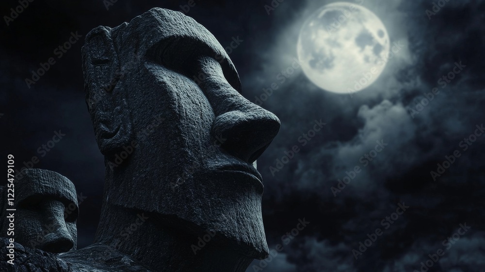 Moai statues and pyramids at night, republic of Chile travel famous ...