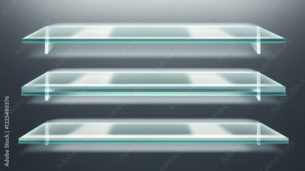 Glass shelves with backlight, ice rack isolated on transparent ...