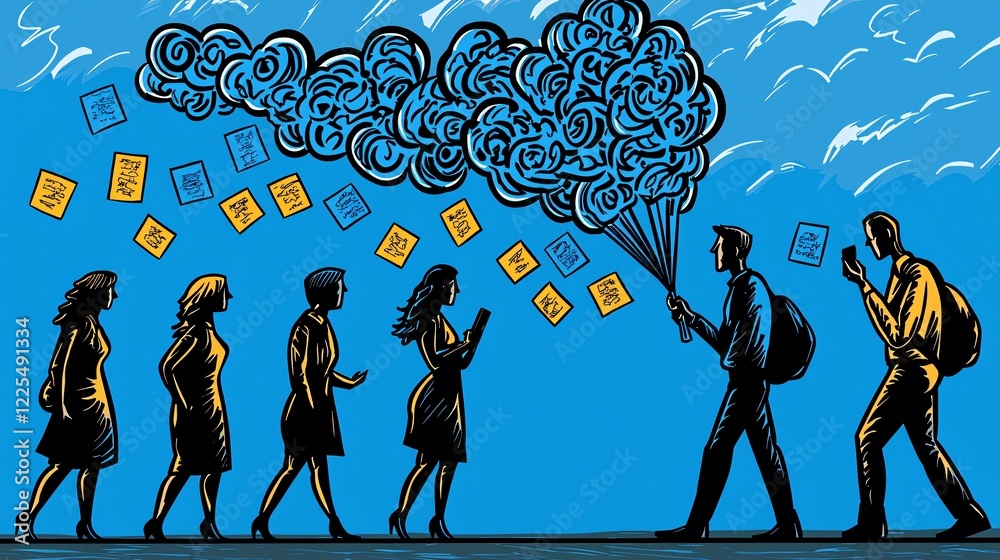 mind map created with sticky notes on a wall, illustrating a ...