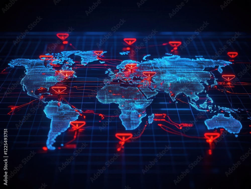 Stock-Illustration „Network map with glowing attack paths and ...